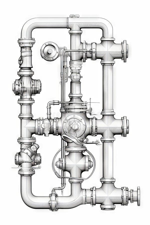 Drawing of Pipe with Large Valve and Large Pipe. Generative AI Stock ...
