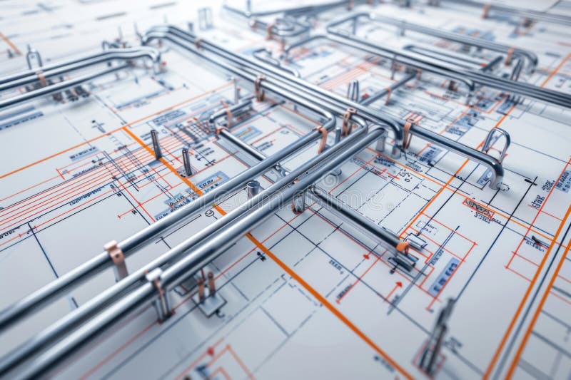 A Drawing of Pipes and Wires with a Metallic Look Stock Photo - Image ...