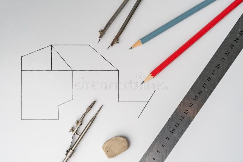 Drawing Plan on a Color Surface Using the Pencil, Ruler, Compass and ...