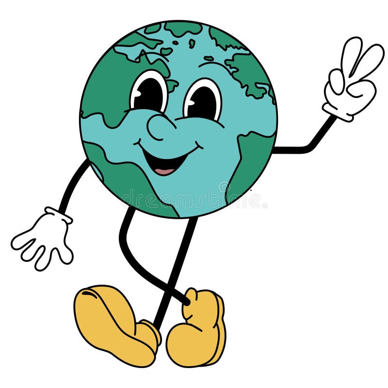 Drawing of the Planet Earth in the Style of the 1970s Groovy Stock ...