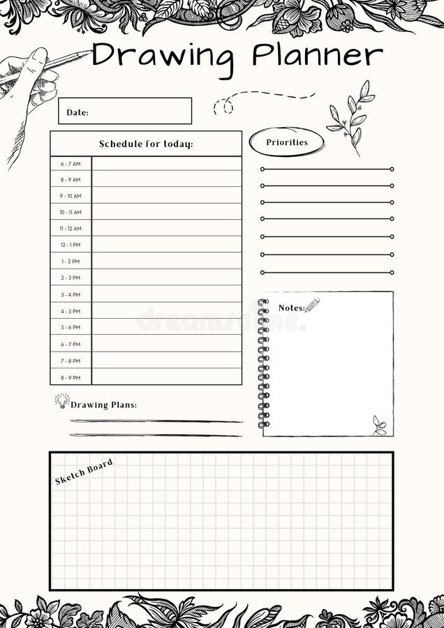 Drawing Planner Digital Planning Insert Sheet Printable Page Template ...