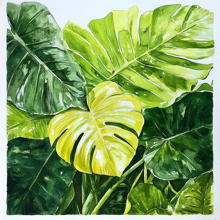 A Drawing of a Plant with Large Leaves and a Green Stem. the Leaves are ...