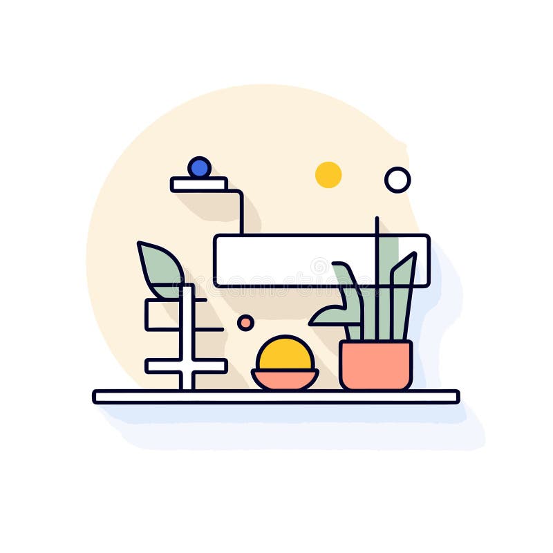 Vector a Minimalist Line Drawing of a Potted Plant on a Shelf Stock ...