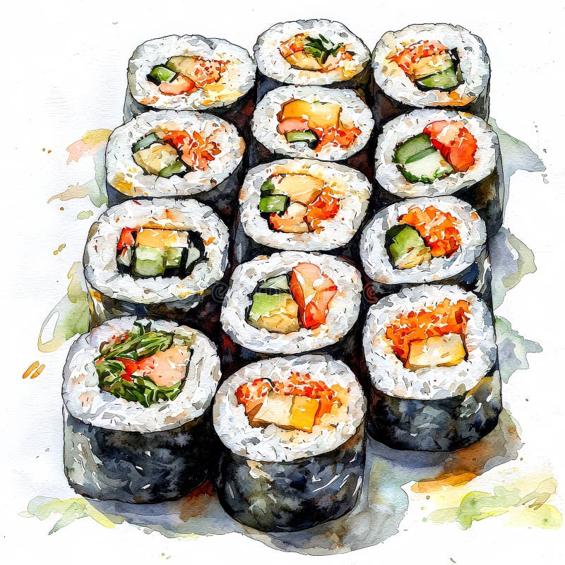 Set of Different Rolls on Wooden Cutting Board. Rolls with Salmon ...