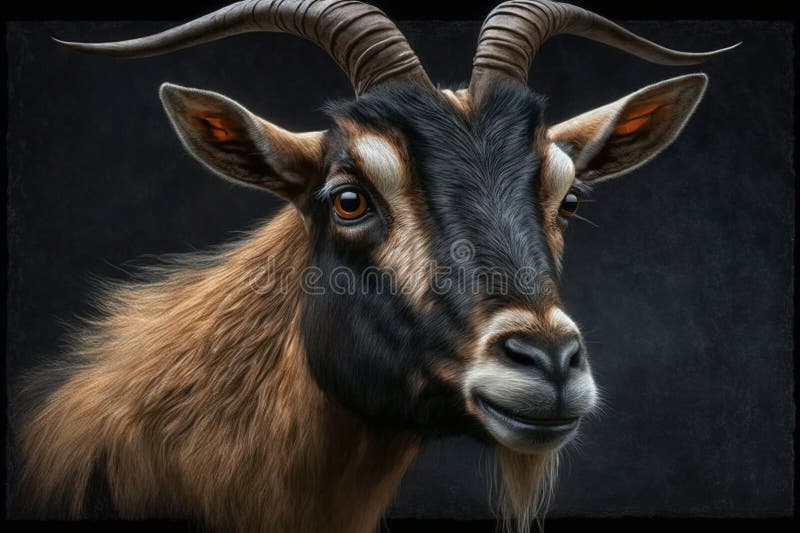 Drawing of the Portrait of a Sharp-horned Goat. Ai Generated Stock ...