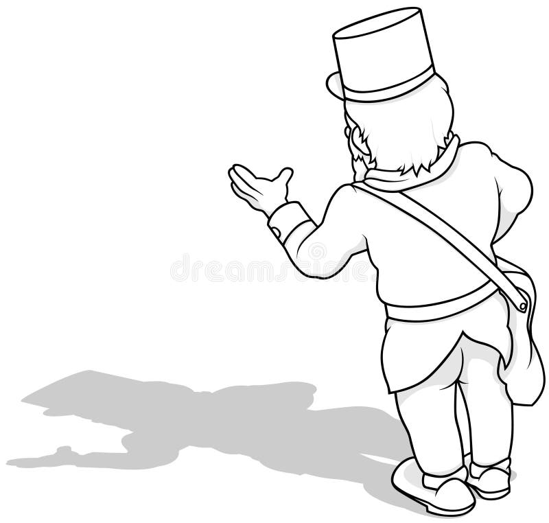 Drawing of a Postman in Uniform with Post Bag from Rear View Stock ...