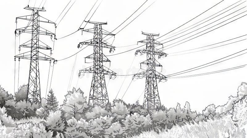 A Drawing of Power Lines in the Woods Stock Image - Image of outdoor ...