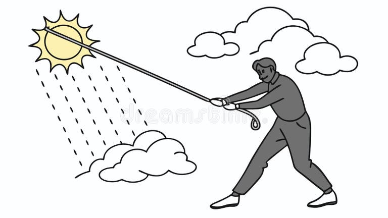Drawing Power: Person Pulls Sun S Radiant Energy. Vector Design ...