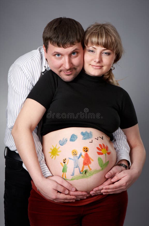 Drawing on the Pregnant Tummy Stock Image - Image of love, smile: 14732287