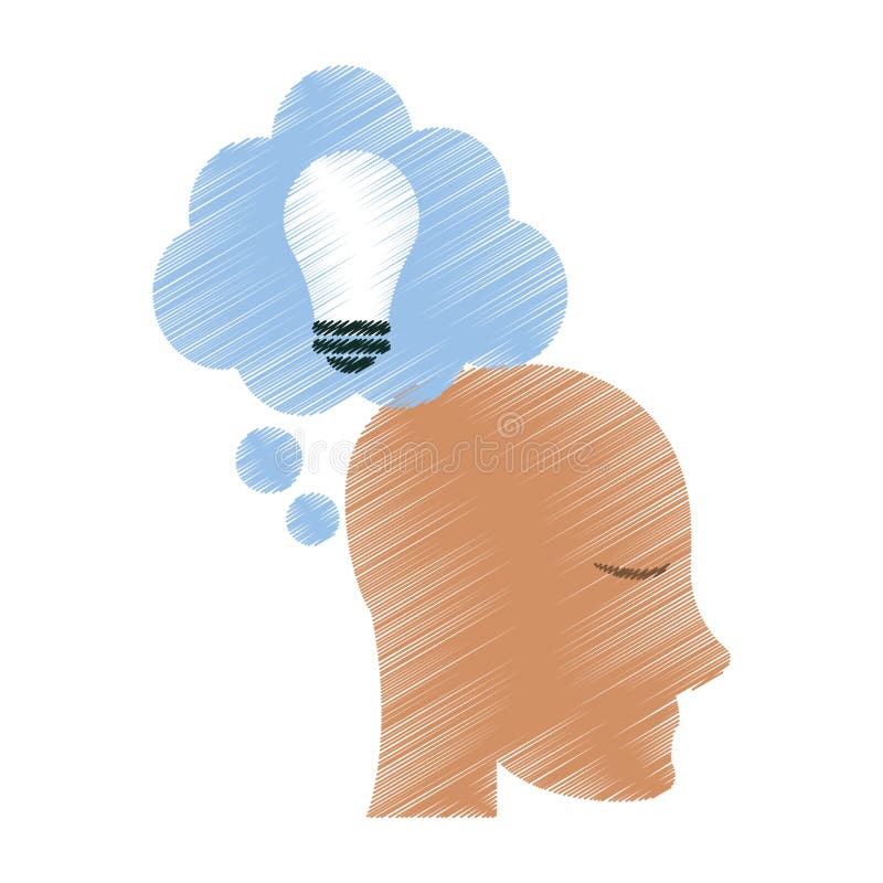Drawing Profile Head Brain Idea Imagination Stock Vector - Illustration ...