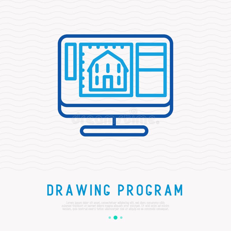 Drawing Program Opened on Computer Thin Line Icon Stock Vector ...