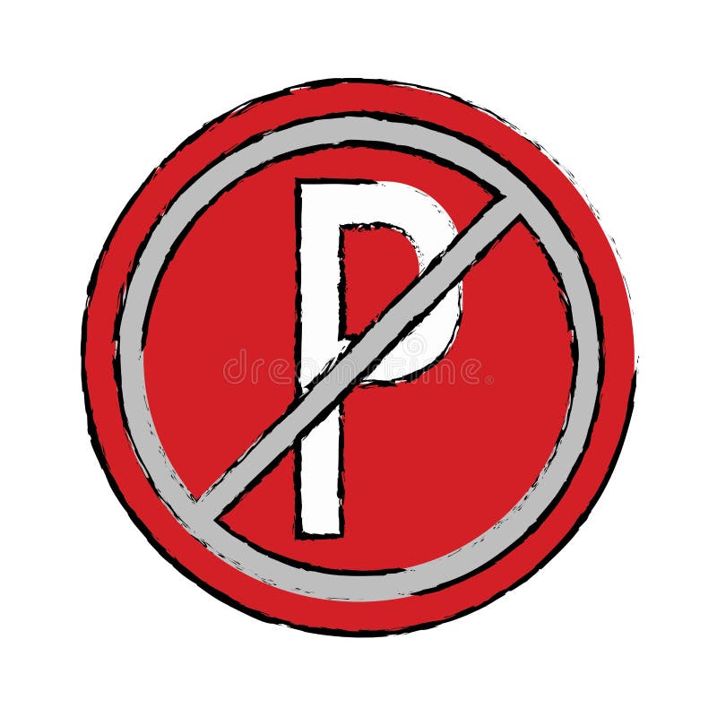 Drawing Prohibited Parking Car Sign Traffic Stock Vector - Illustration ...