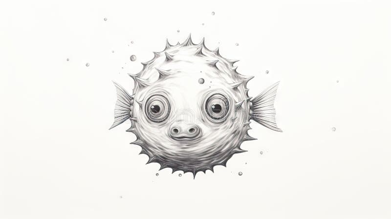 A Drawing of a Puffer Fish with Bubbles of Water. Generative Ai Stock ...