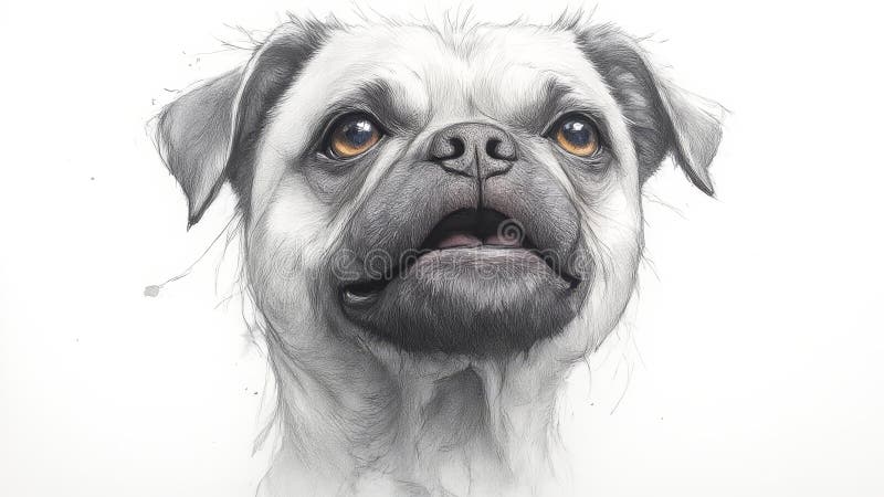 A Drawing of a Pug Dog with a Sad Look on Its Face Stock Illustration ...