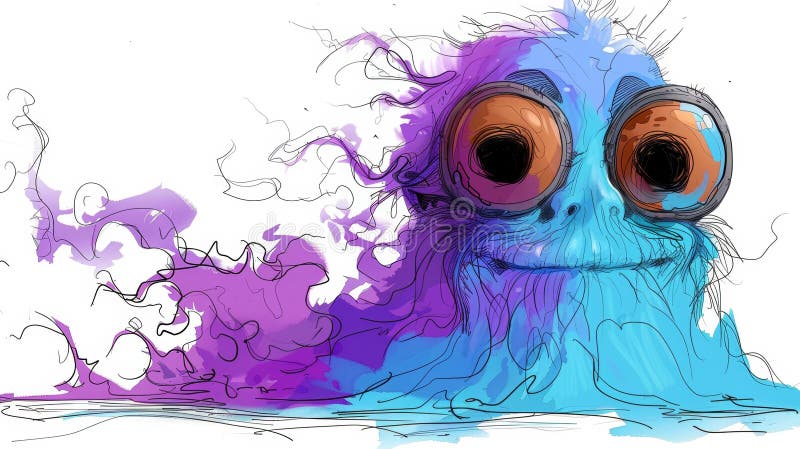 A Drawing of a Purple and Blue Creature with Big Eyes, AI Stock Image ...
