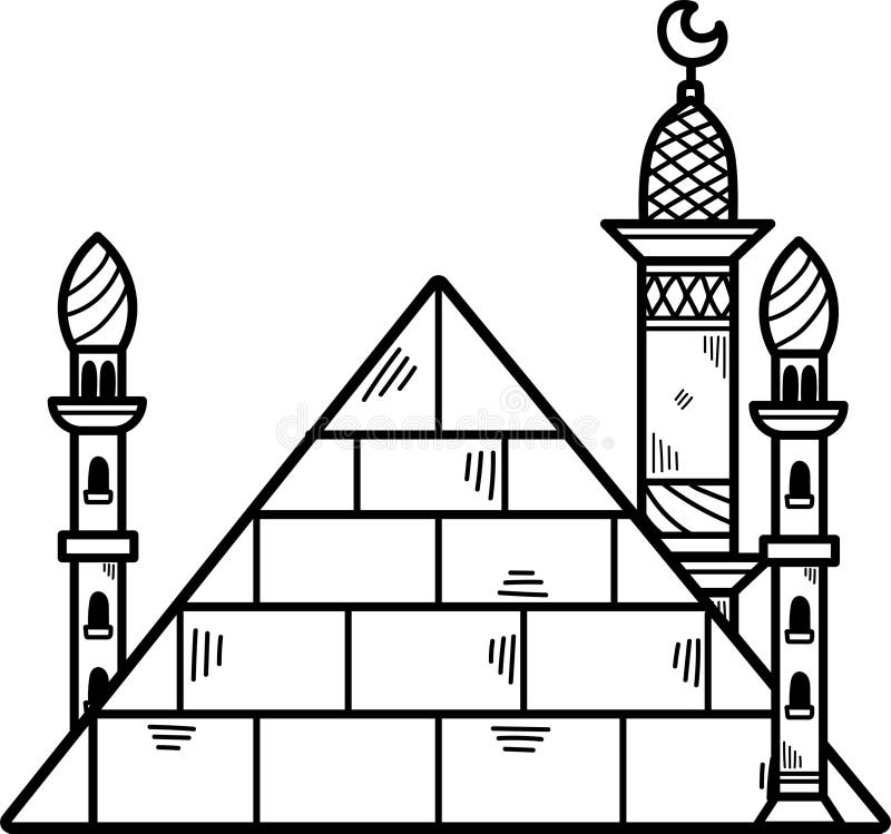 A Drawing of a Pyramid with Palm Trees and Cacti in the Background ...