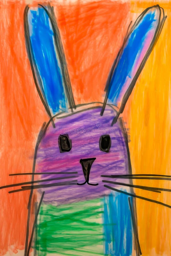Drawing of Rabbit with Rainbow Background and Black Nose. Generative AI ...