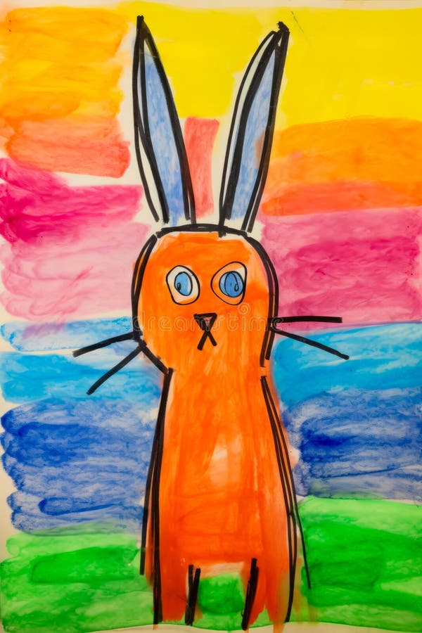 Drawing of Rabbit with Rainbow Background and Blue Nose. Generative AI ...