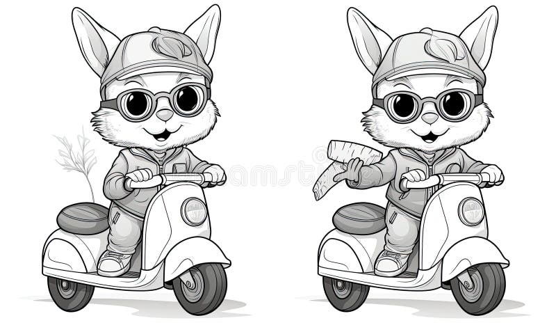 A Drawing of a Rabbit Riding a Scooter Stock Illustration ...