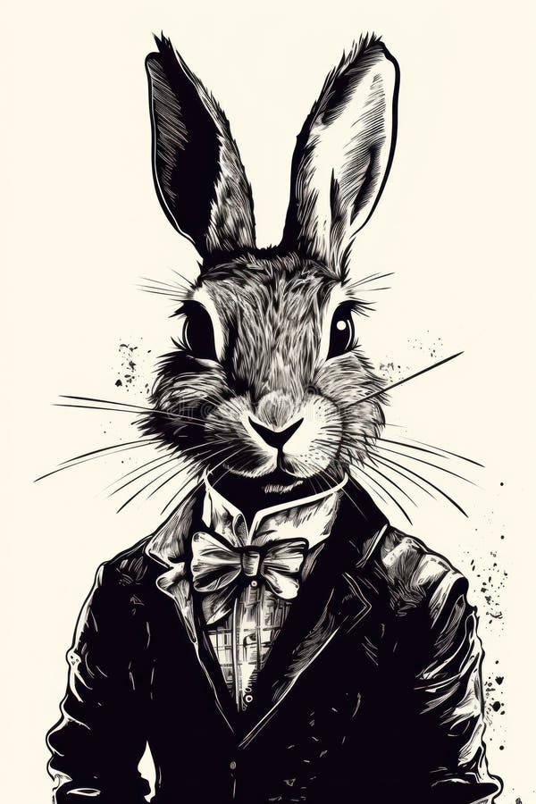 A Drawing of a Rabbit Wearing a Suit, AI Stock Illustration ...