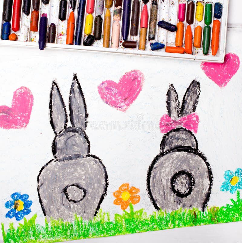 Drawing: rabbits in love stock illustration. Illustration of couple ...