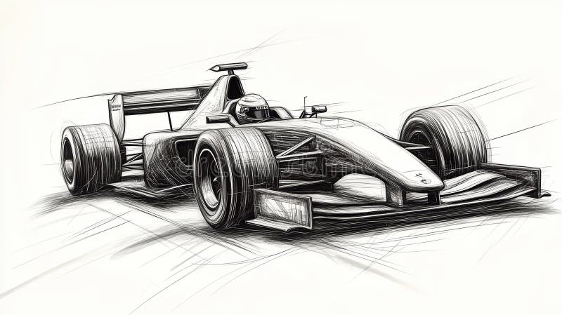 A Drawing of a Racing Car on a Track Stock Illustration - Illustration ...