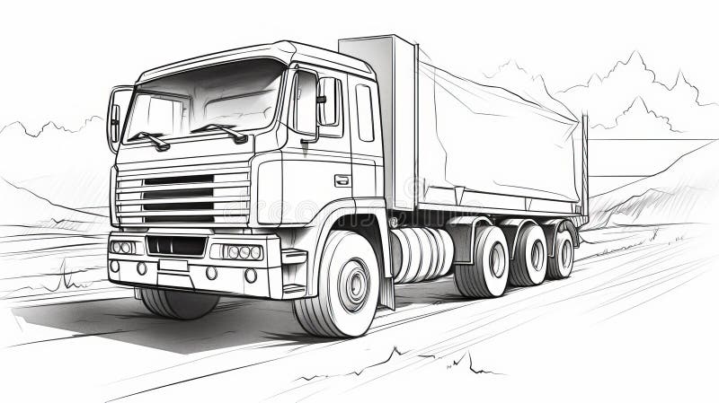 Minimalistic Cartoon Truck Sketch with Sharp Perspective Angles Stock ...