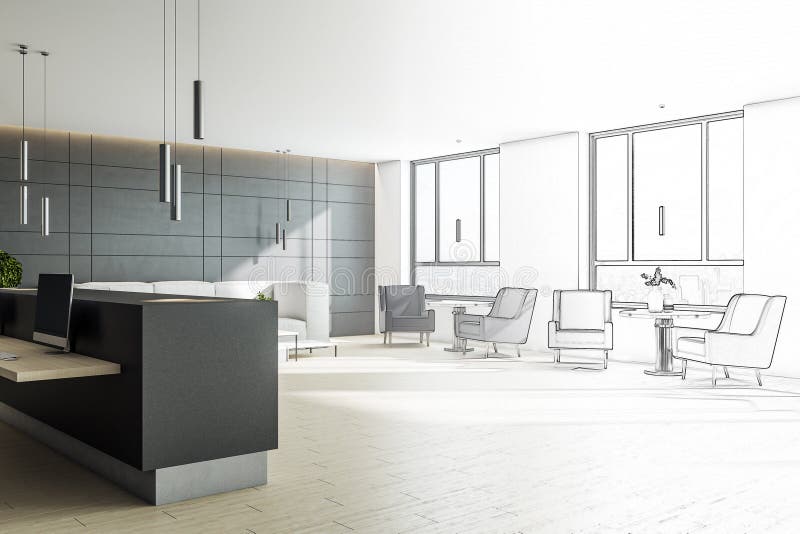 Drawing reception desk stock illustration. Illustration of chair ...