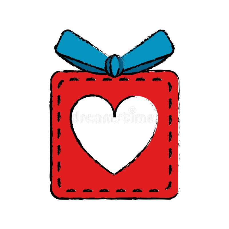 Drawing Red Gift Box Heart Love Present Stock Vector - Illustration of ...