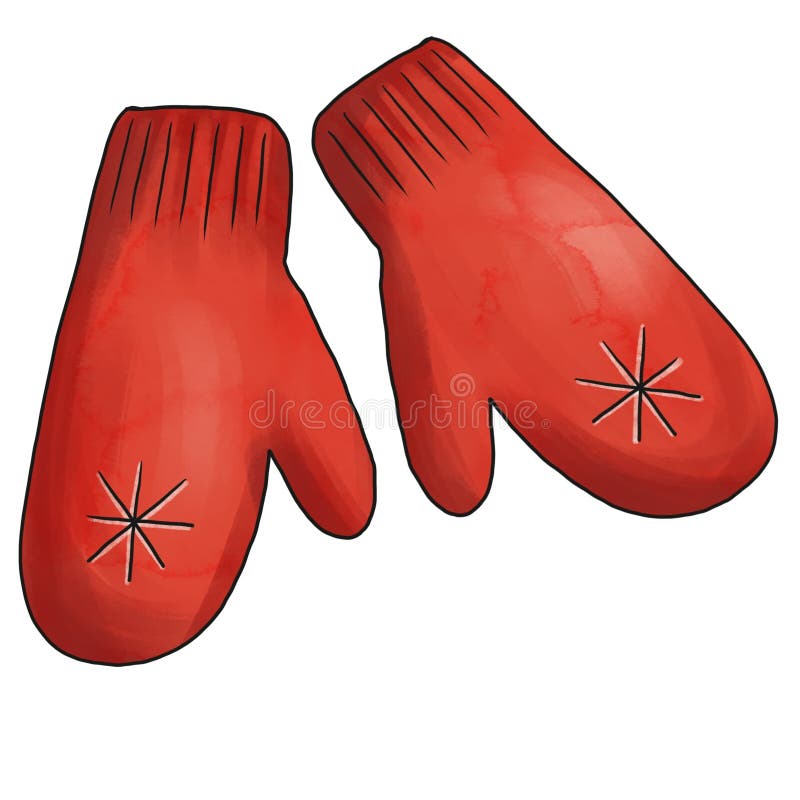 Drawing Red Knitted Mittens Stock Illustration - Illustration of ...