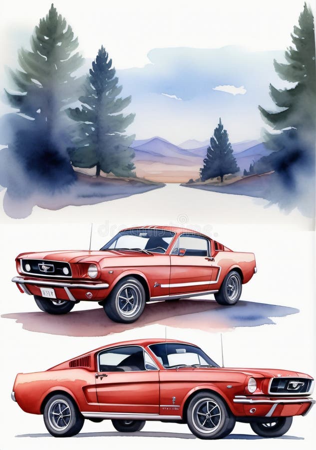 A Drawing of a Red Mustang Car. Generative AI Stock Illustration ...