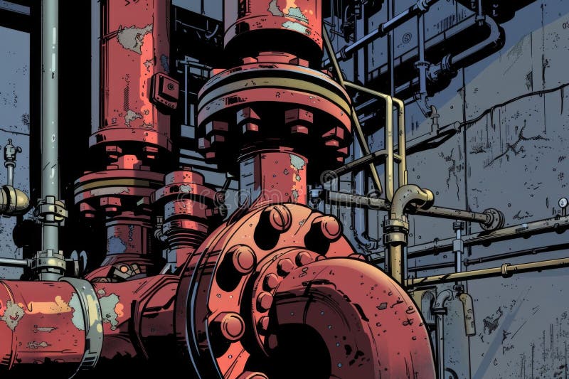 A Drawing of a Red Pipe in a Building, Suitable for Industrial and ...