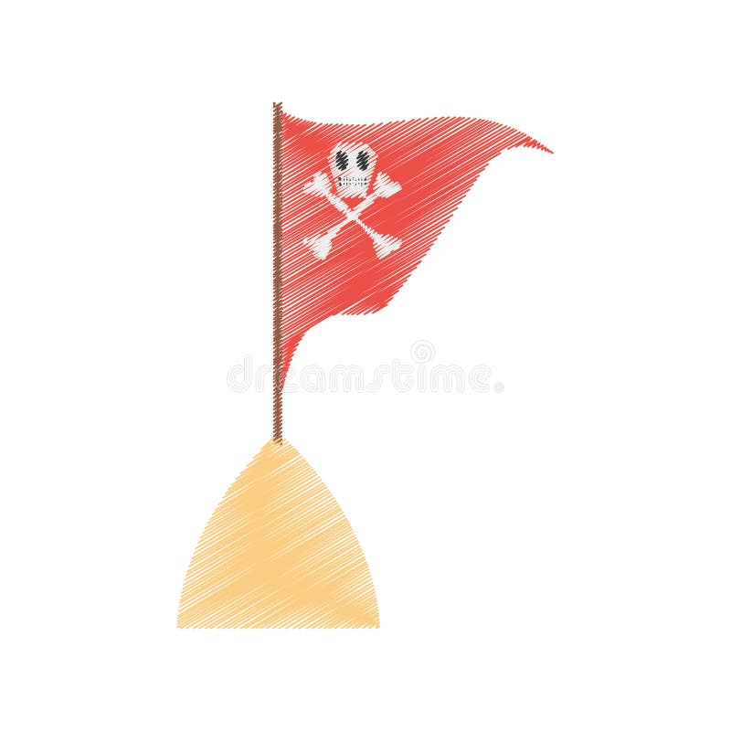 Drawing Red Pirate Flag with Skull Bone Sand Sea Stock Illustration ...