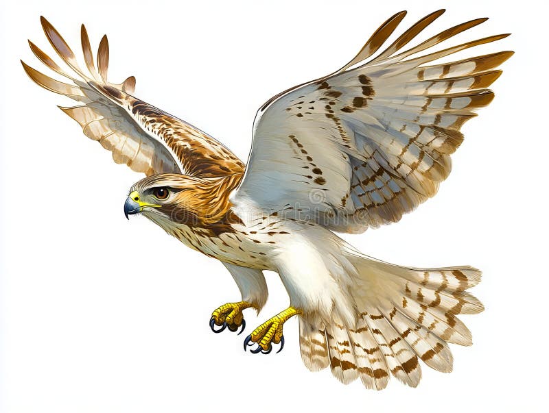 A Drawing of a Red Tailed Hawk Flying through the Air Stock Photo ...