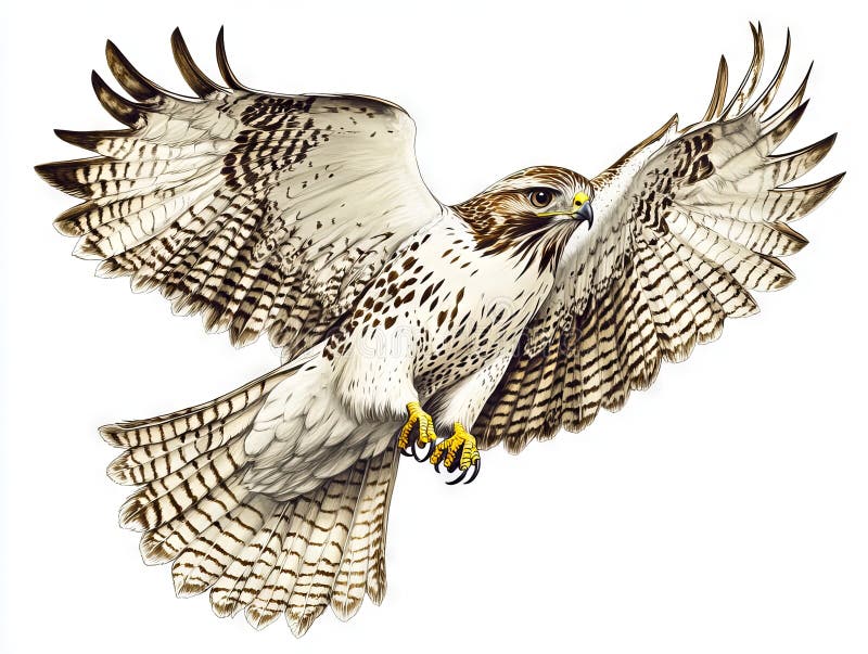 A Drawing of a Red Tailed Hawk Flying through the Air Stock Photo ...