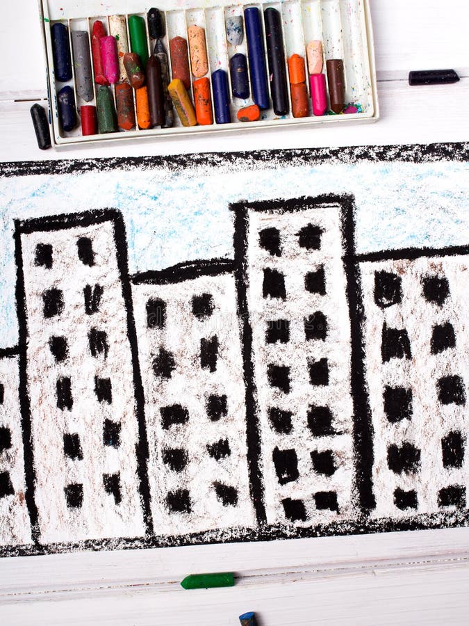Drawing: residential block stock photo. Image of drawing - 68702846