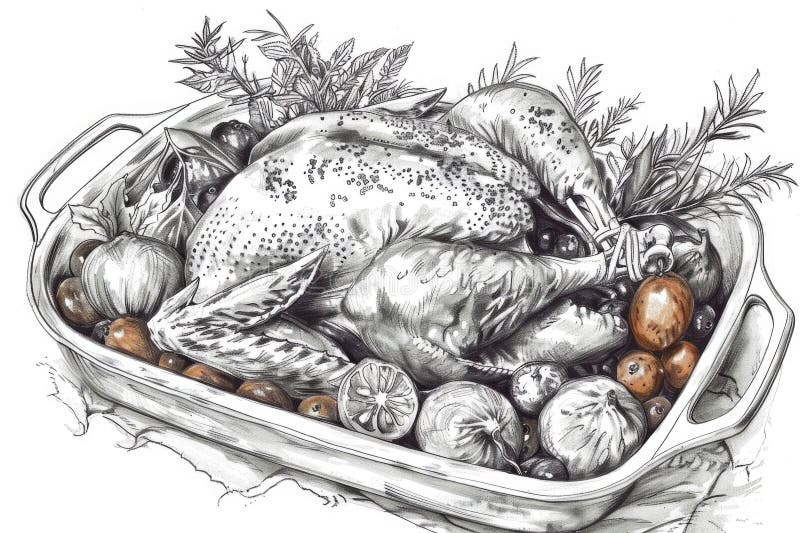 A Drawing of a Roasting Turkey in a Pan. Suitable for Thanksgiving ...