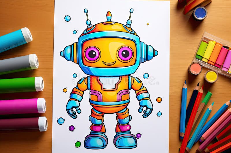 A Drawing of a Robot with Lots of Color Pencils. Generative Ai Stock ...