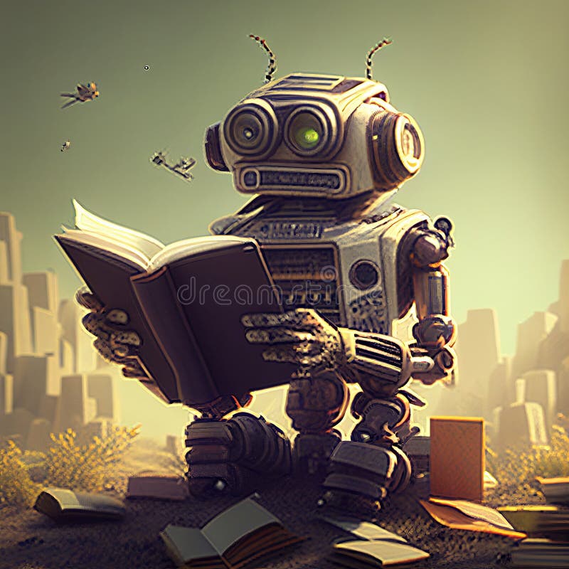Drawing Robot Reading a Book Future Generative AI Stock Illustration ...
