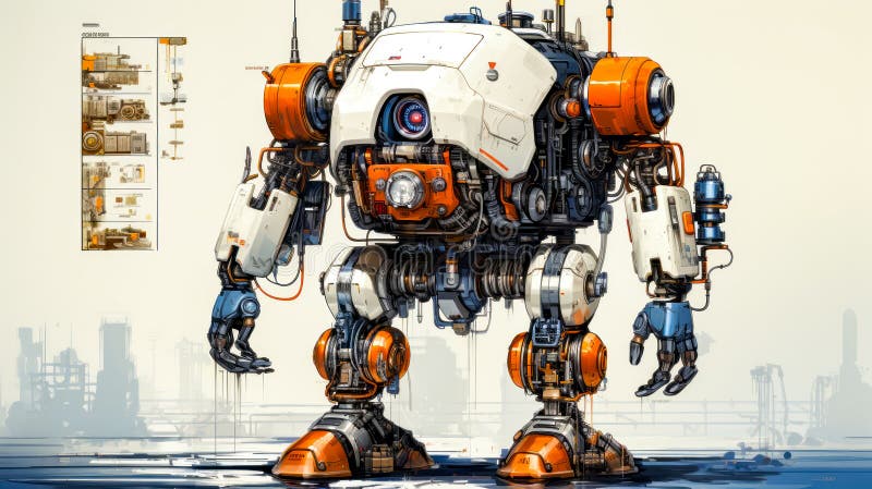 Drawing of Robot that is Standing in the Water. Generative AI Stock ...