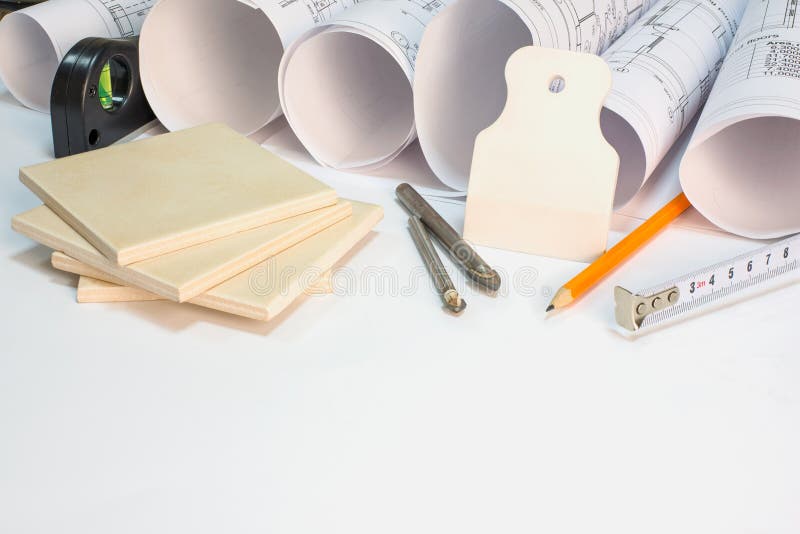 Drawing Rolls, Construction Tools and Materials Stock Photo - Image of ...
