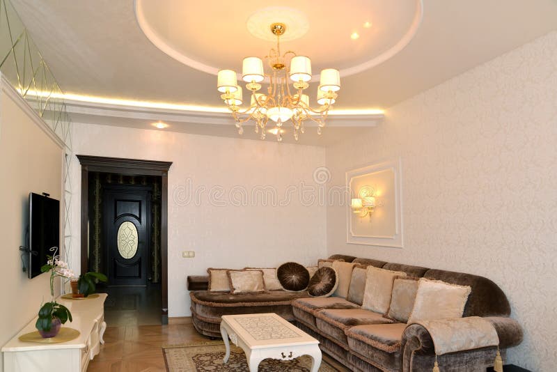 Drawing Room Interior in Light Tones, Modern Classics Stock Image ...