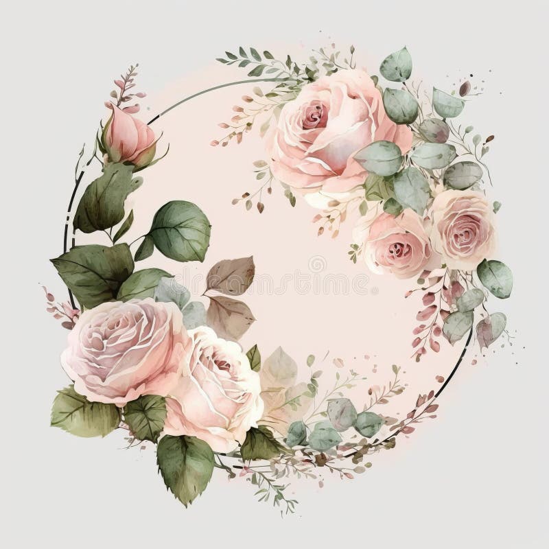 Drawing of a Rose and Leaves on a Gentle Background Generative ...