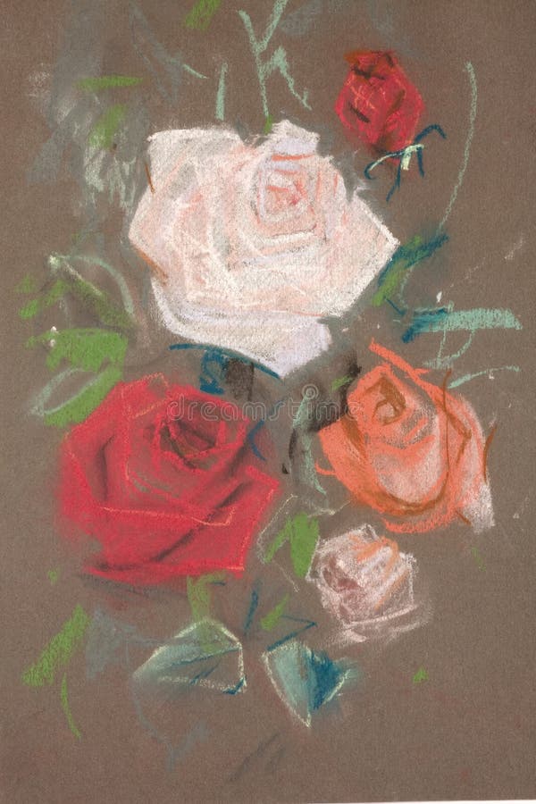Drawing of roses by pastel stock image. Image of learning - 13409415