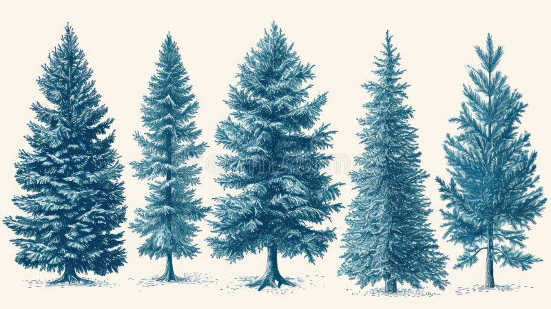 Drawing of Row of Evergreen Trees. Perfect for Nature-themed Designs ...