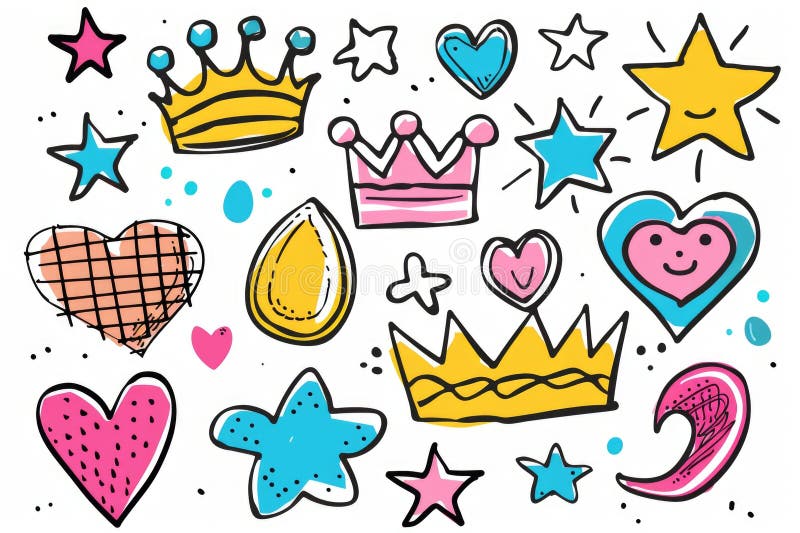 A Drawing of Royal Symbols and Celestial Elements with Hearts and Other ...