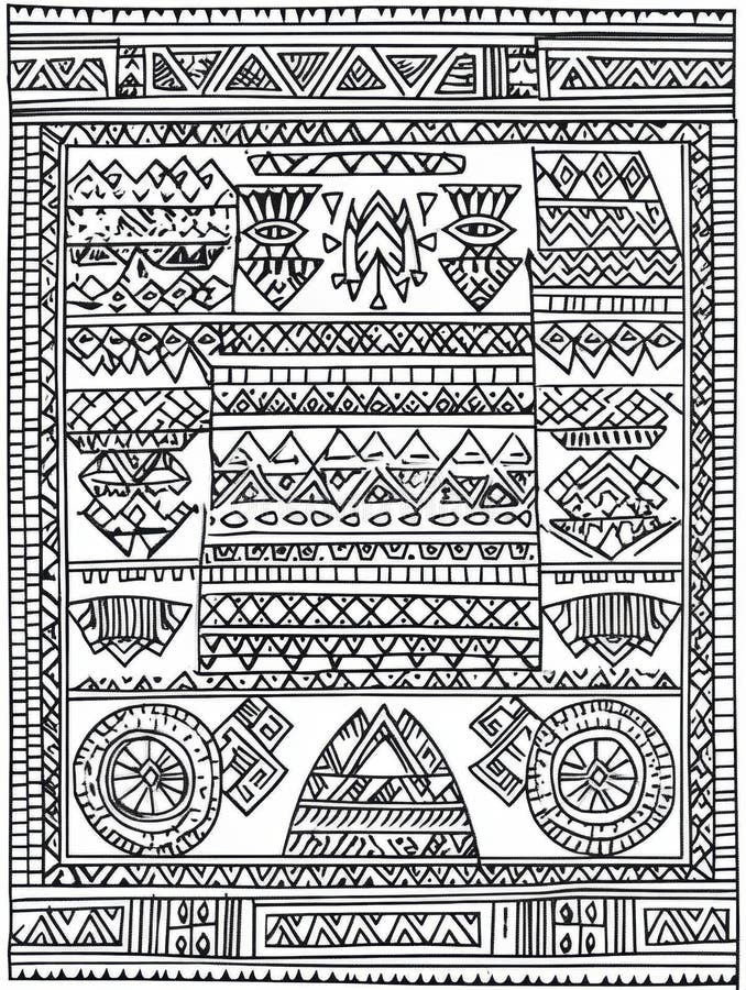 A Drawing of a Rug with Many Different Patterns Stock Illustration ...