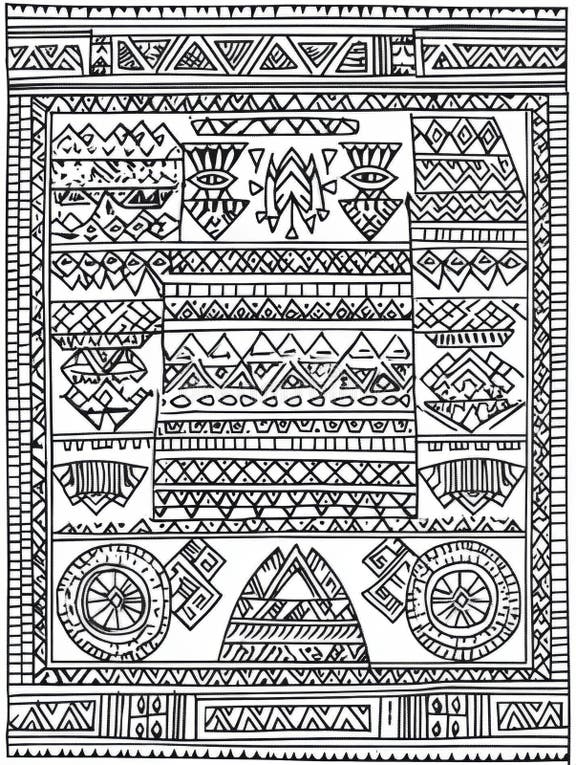 A Drawing of a Rug with Many Different Patterns Stock Illustration ...