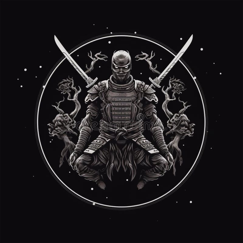 A Drawing of a Samurai with Two Swords Stock Illustration ...