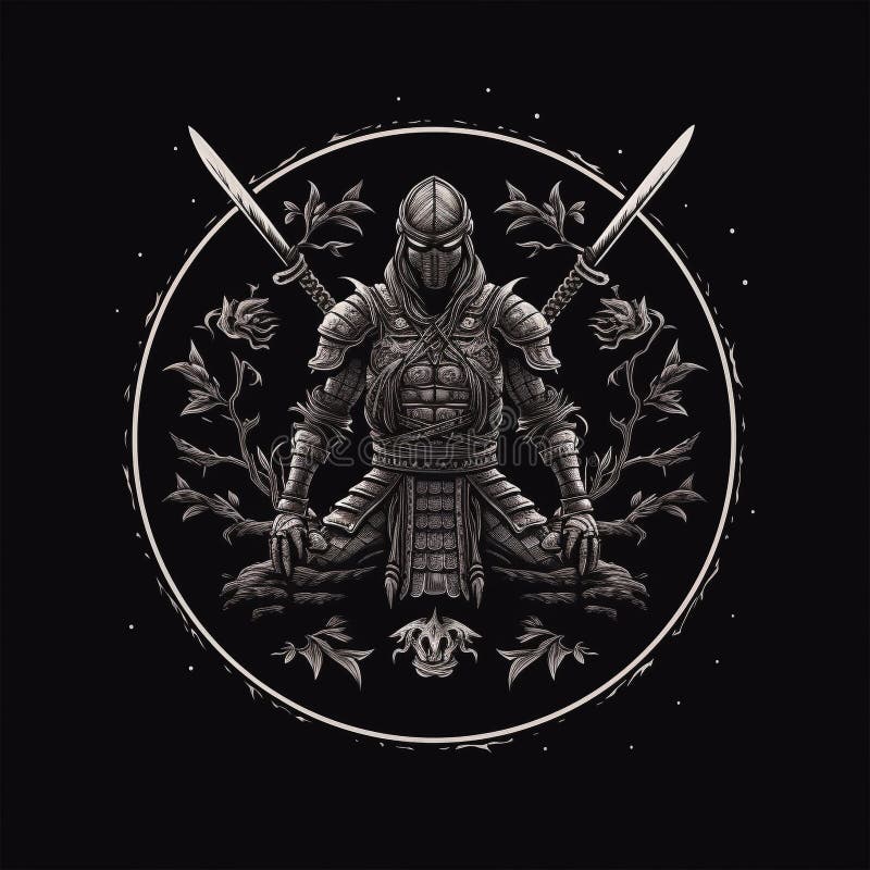 A Drawing of a Samurai with Two Swords Stock Illustration ...